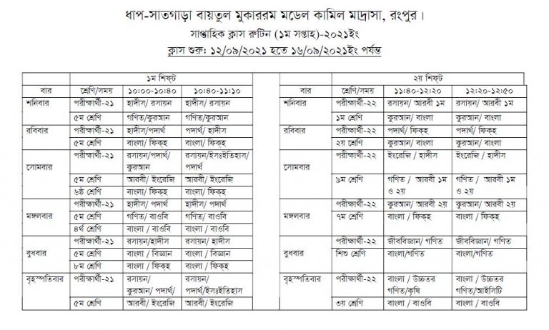 Class Routine For Nursery to Class Ten. - DHAP SATGARA B.M. MODEL KAMIL ...